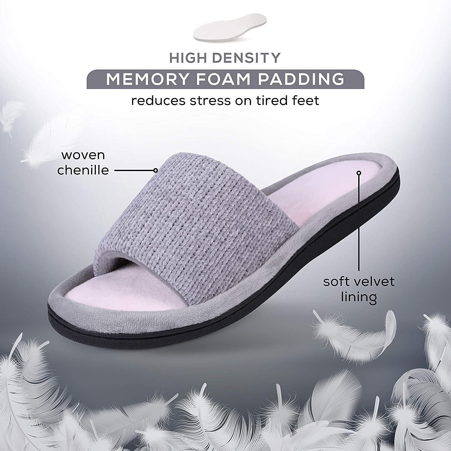Pupeez Women's Soft Open Toe Slide Slippers, Indoor Outdoor Rubber Sole ...