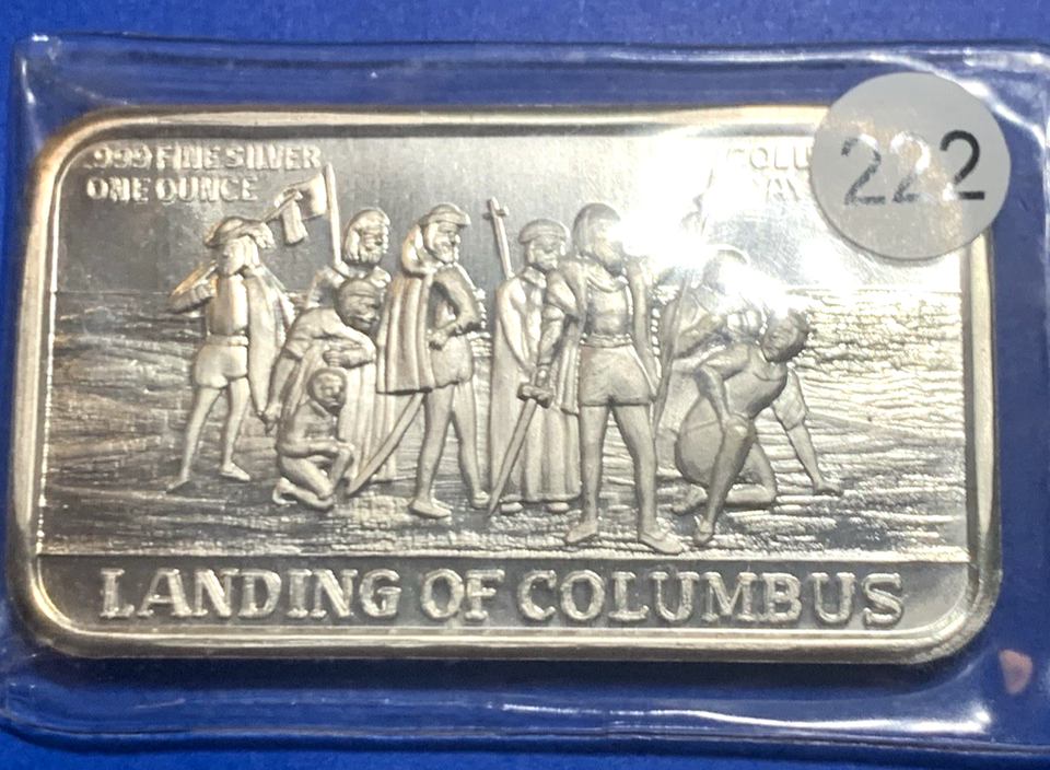 1973 Liberty Mint Vintage Landing of Columbus .999 Silver Art Bar in ...