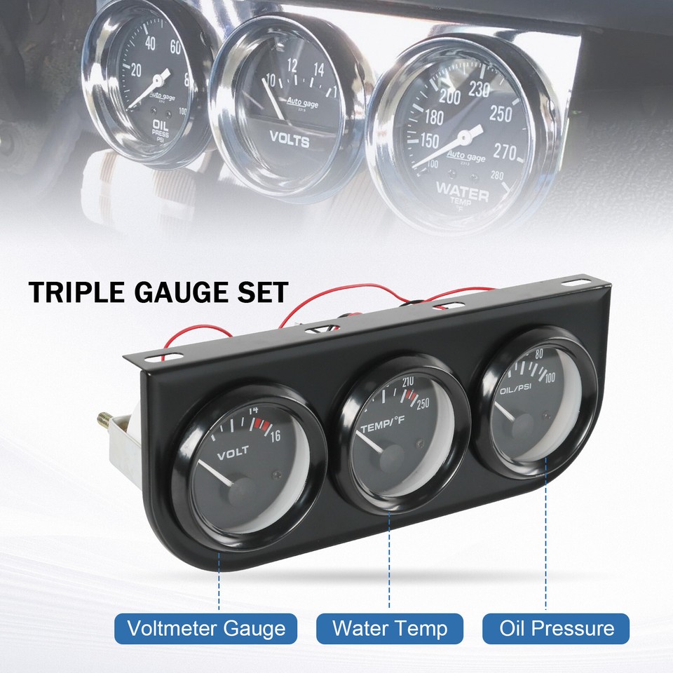 3-in-1 Auto Car Triple Gauge Set Kit Water Temp Oil Pressure Volt Meter ...