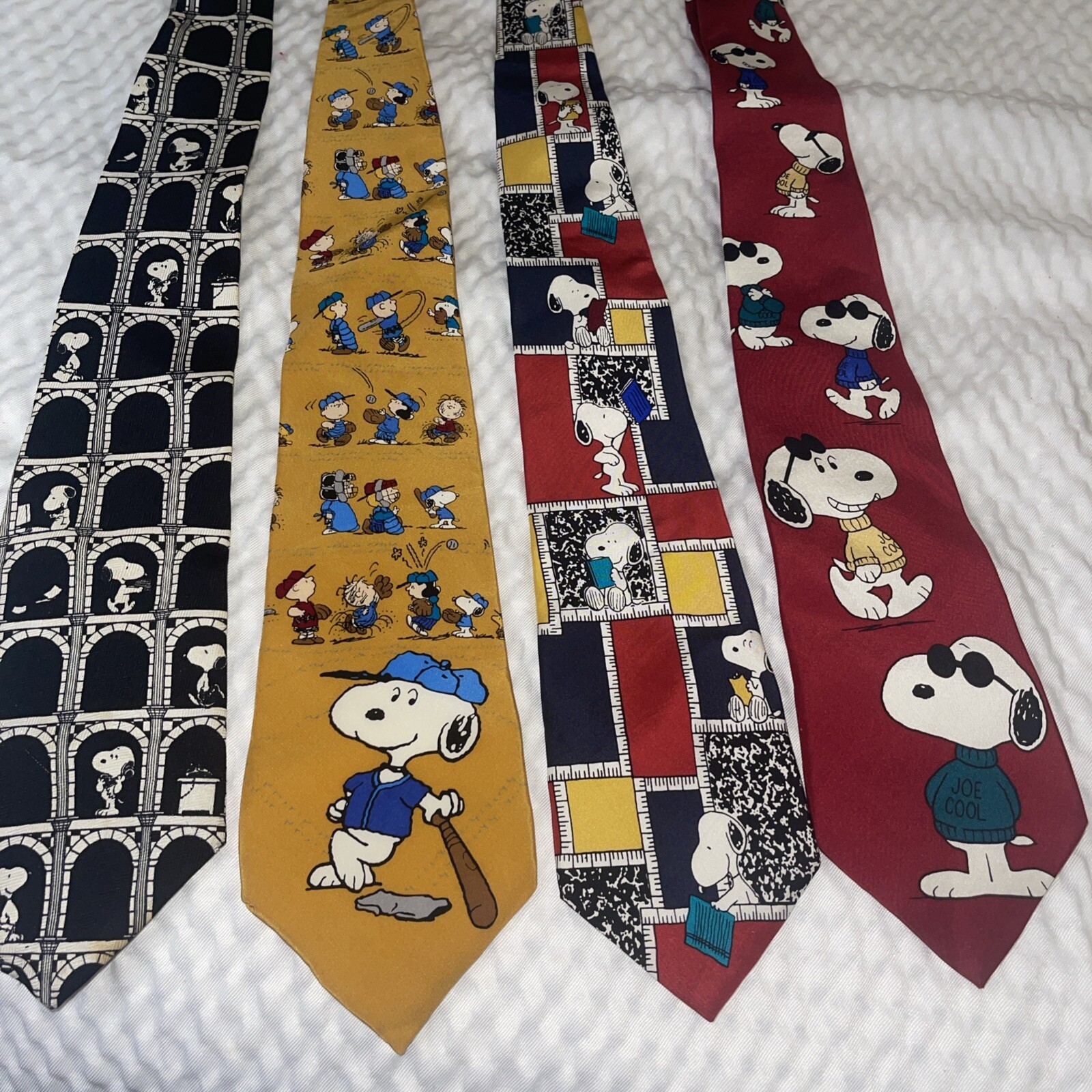 VTG Peanuts Snoopy Misc Theme Silk Neck Ties, Joe Coo… - Gem