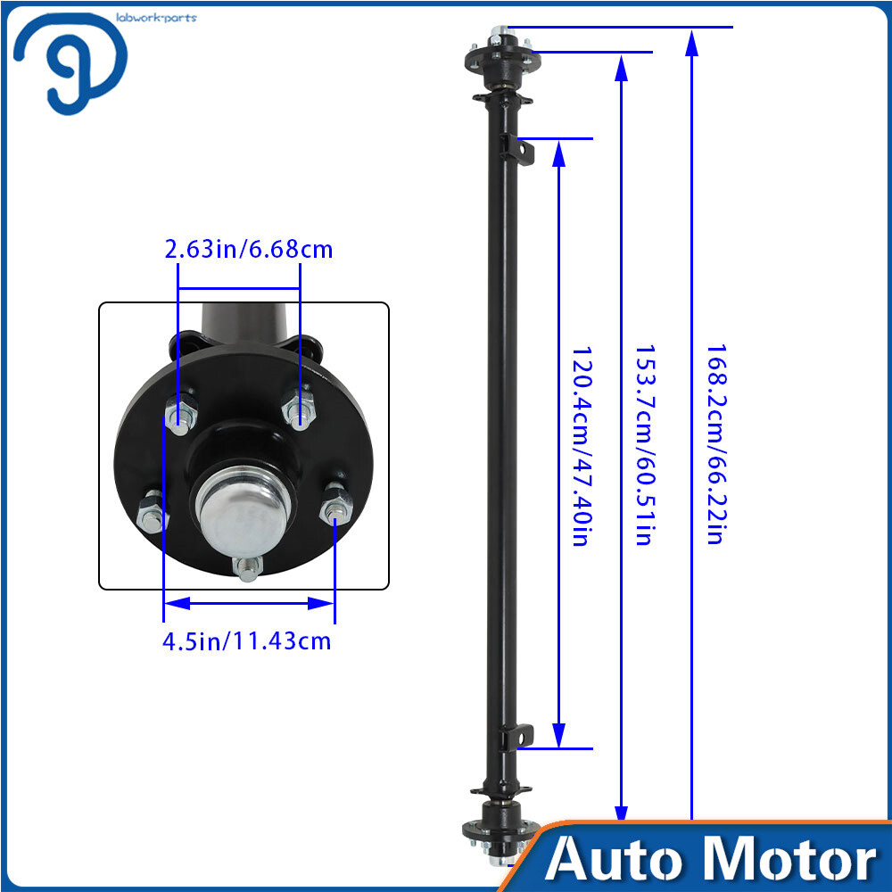 3.5K Trailer Axle 5 on 4.5" 5 lug 61" Hub Face 46" Spring Center 48 ...