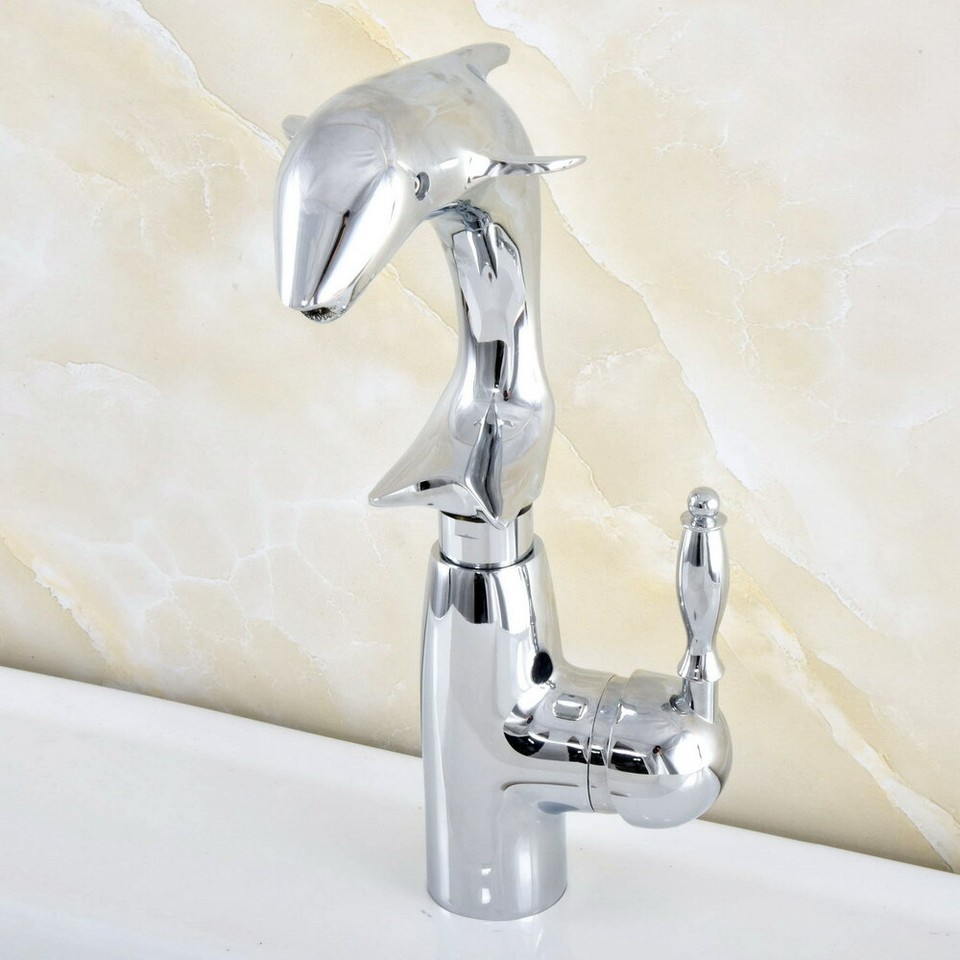 Polished Chrome Brass Dolphin Shape Bathroom Kitchen Bar Sink Faucet ...