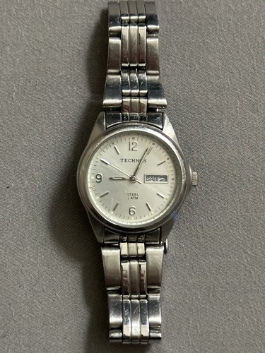 Technos Steel Day Date Silver Tone Women's Watch Working | eBay
