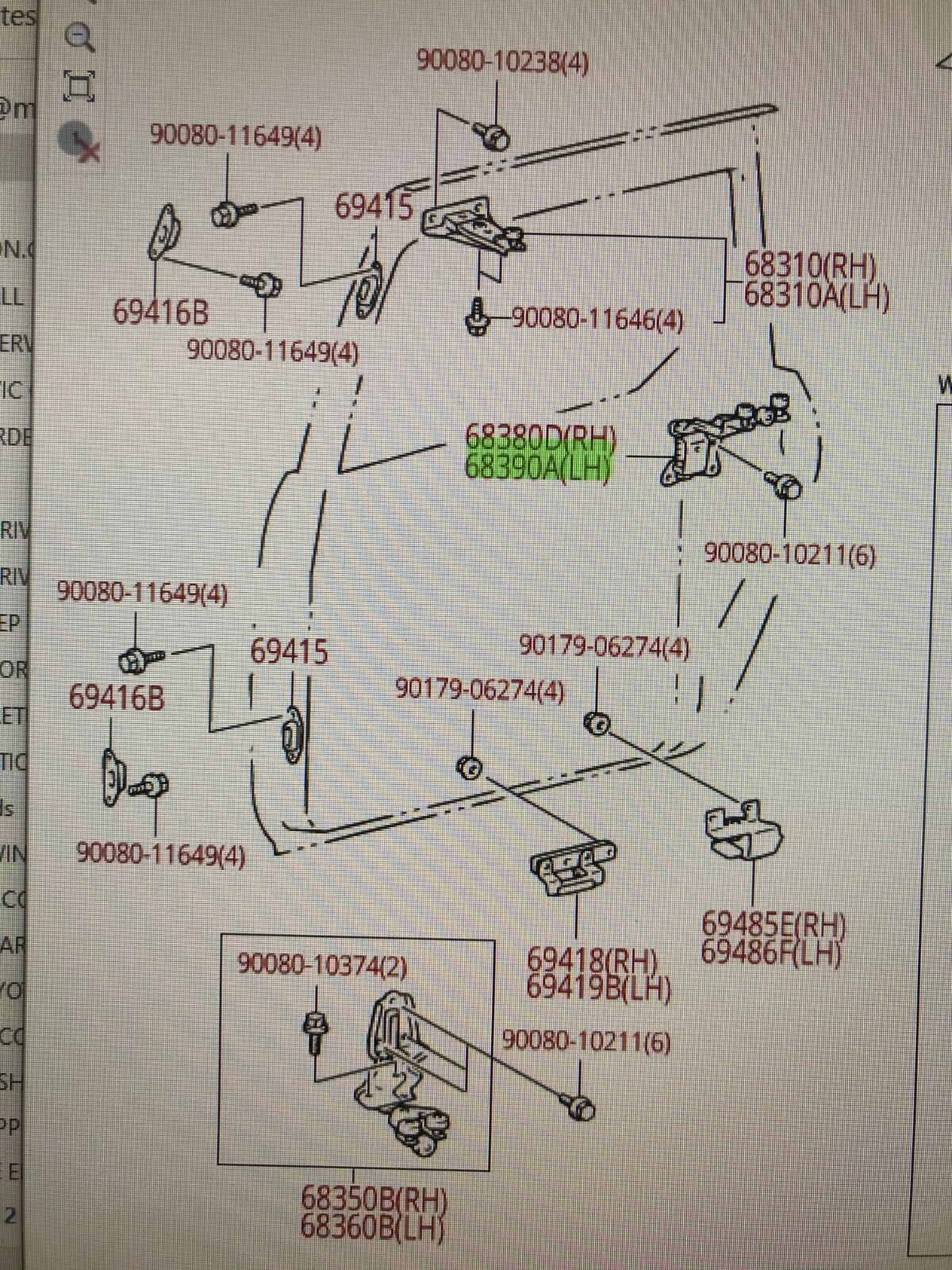 04-10 SIENNA RIGHT SIDE SLIDING DOOR HINGE RIGHT CENTER 68380-08031 ...