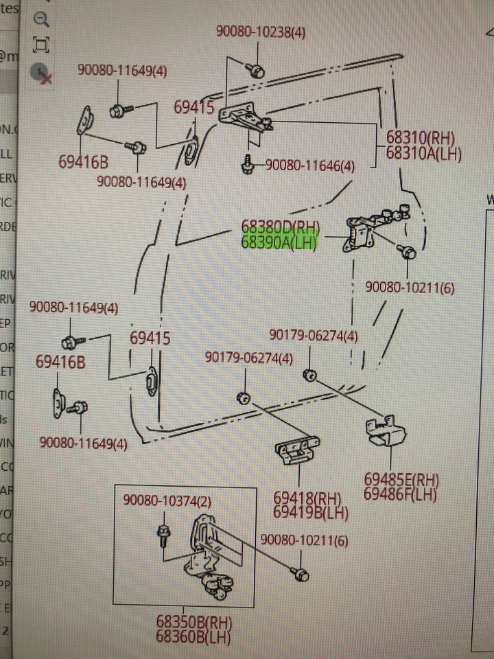 04-10 SIENNA RIGHT SIDE SLIDING DOOR HINGE RIGHT CENTER 68380-08031 ...