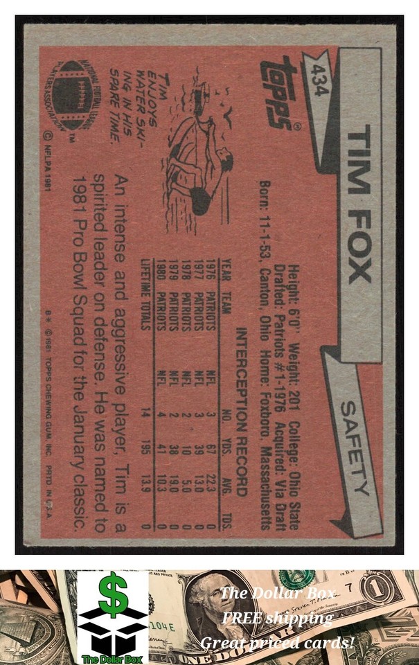 1981 Topps #434 Tim Fox - New England Patriots | eBay