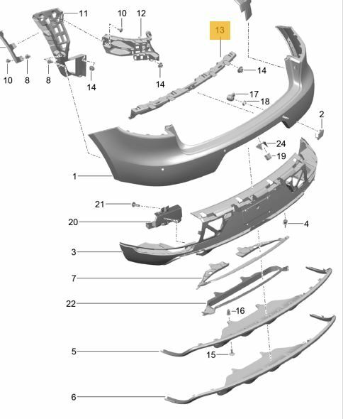 2019 on 95b FL Porsche Macan S Rear Bumper Bracket RH Driver Side ...