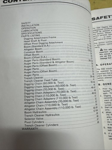 Ditch Witch R65 Digging Attachment Operators Manual Parts Catalog Book ...