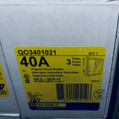 SQUARE D QO3401021 BREAKER 3POLE 40A 240V SHUNT NEW IN BOX READY TO ...