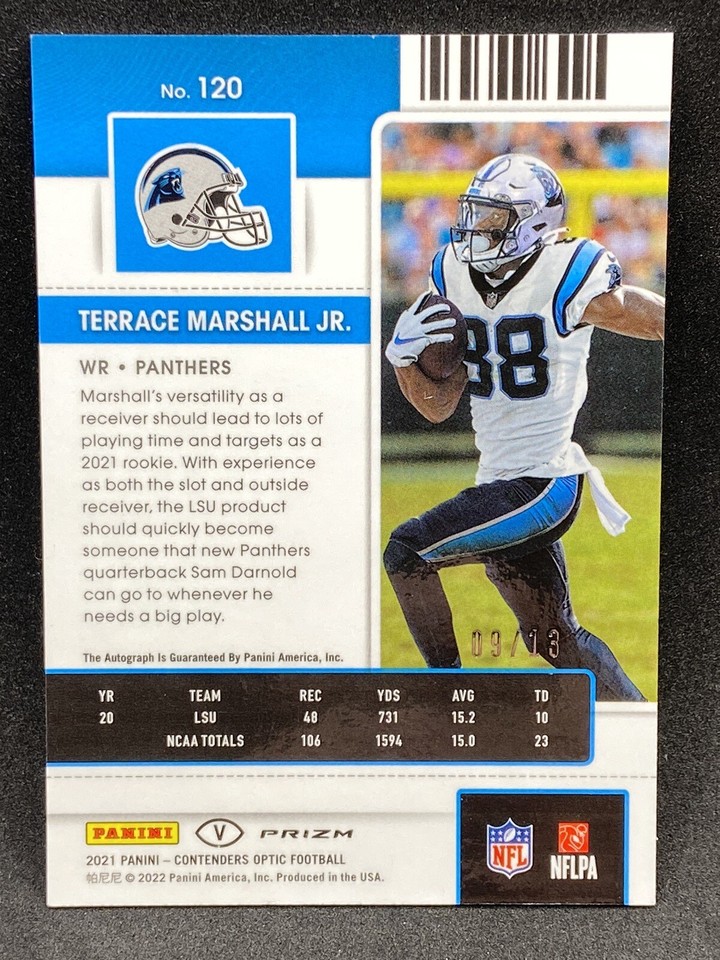 TERRACE MARSHALL JR. 2021 PANINI CONTENDERS OPTIC PRIZM ROOKIE RC ...