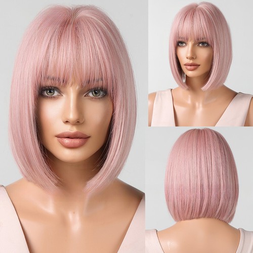 POP Women Short Wigs Brown Blonde Red Natural Human Hair Party Cosplay ...