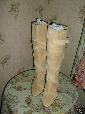 Roberto Cavalli RUNWAY Camel Suede Boots with Wrap-Around Ties Size 36. ...