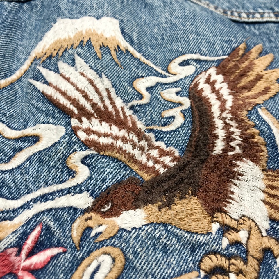 Levis LTD Embroidered Sukajan Japan Mt Fuji Eagle Denim Trucker Jacket ...