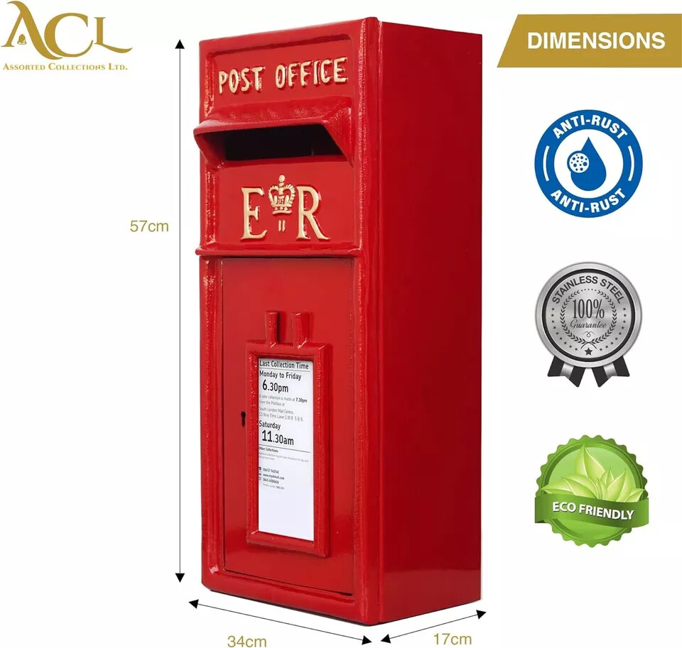 Post Box ER Royal Mail Design Mailbox with Lock Wall Mounted Letterbox ...