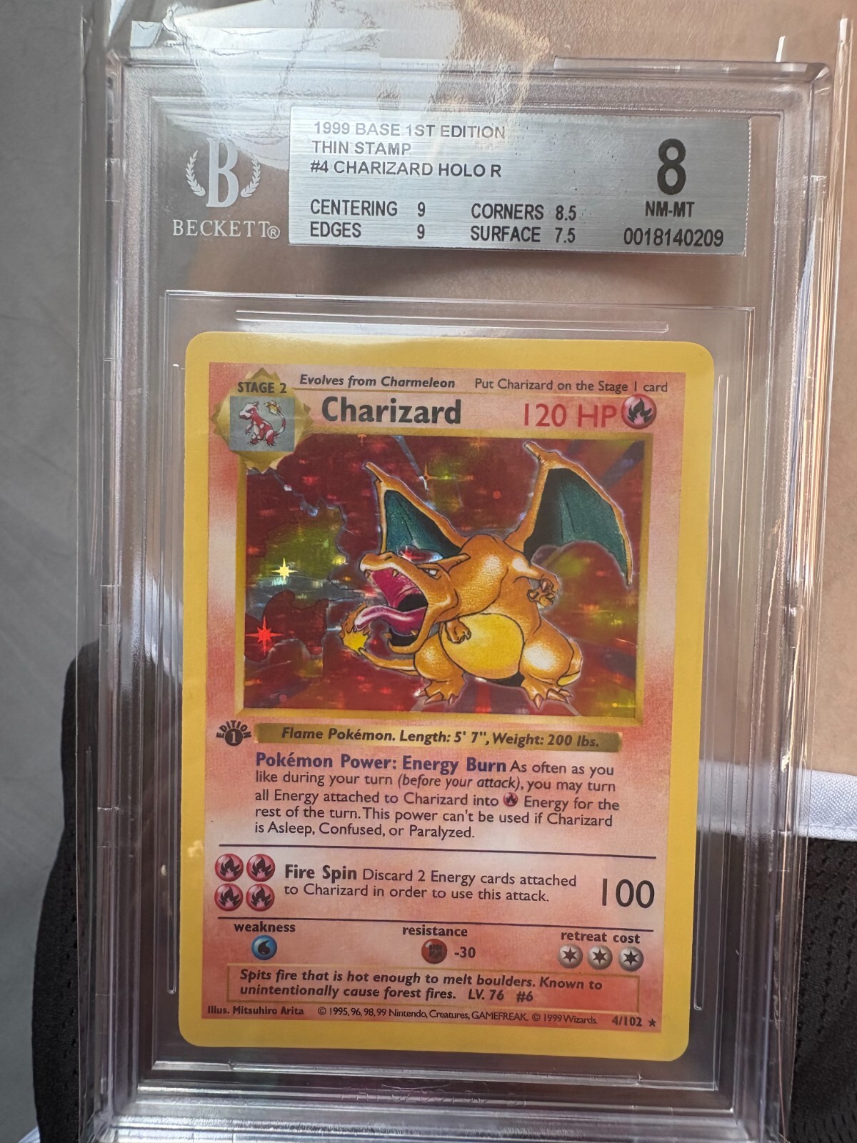 1999 Base 1st Edition Thin Stamp #4 Charizard Holo R Beckett Grade 8 ...