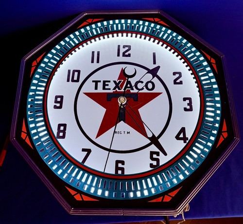 VINTAGE TEXACO NEON SPINNER CLOCK 18 INCH ~ RUNNING AND LIGHTING ~ NO ...