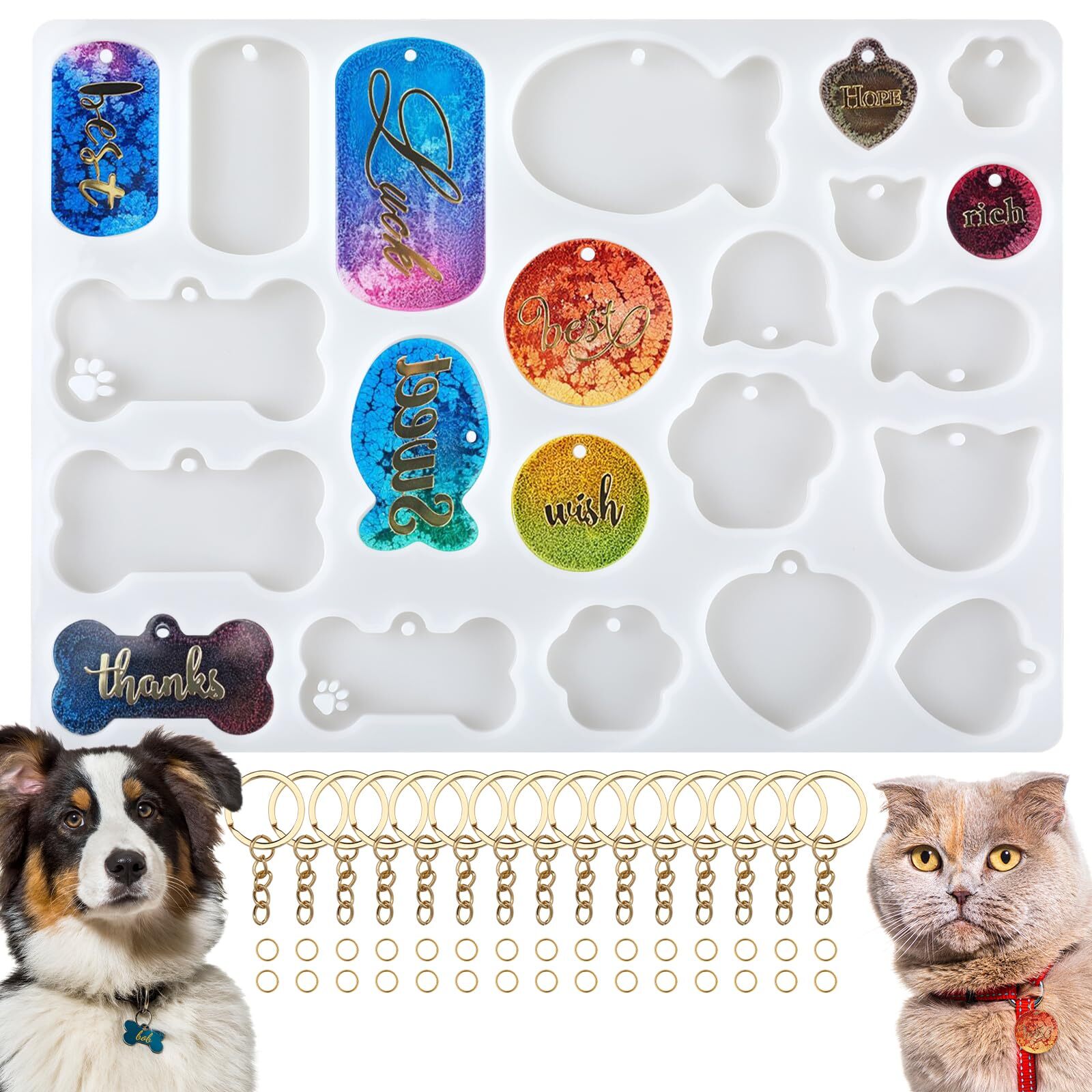 Pet Tag Resin Molds Resin Keychain Molds Silicone Dog Bone Cat Tag Mold ...