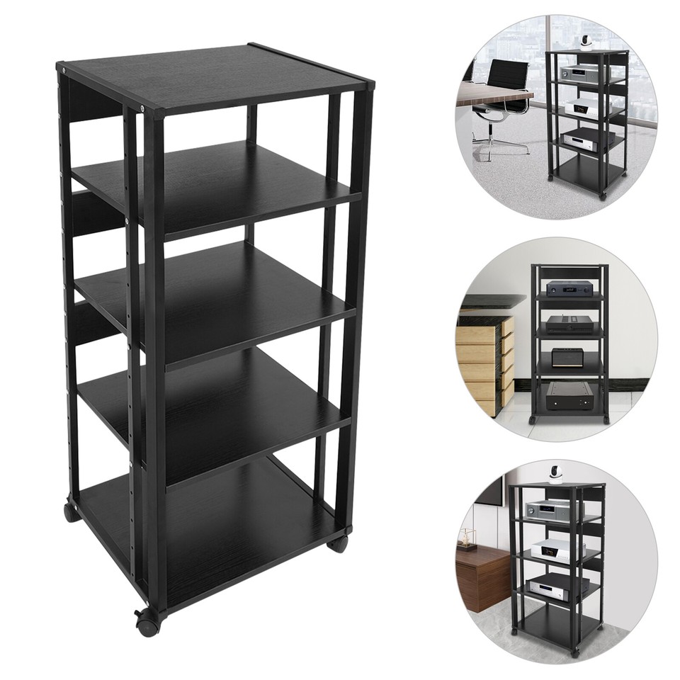 5-Tier AV Media Stand Rack Black Tall Heavy Duty Audio-Video Media ...