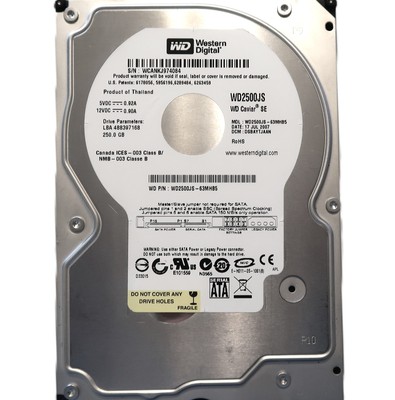 WD WD2500JS-63MHB5 DCM:DSBAYTJAAN (WCAN) Thailand 250gb 3.5" Sata HDD ...