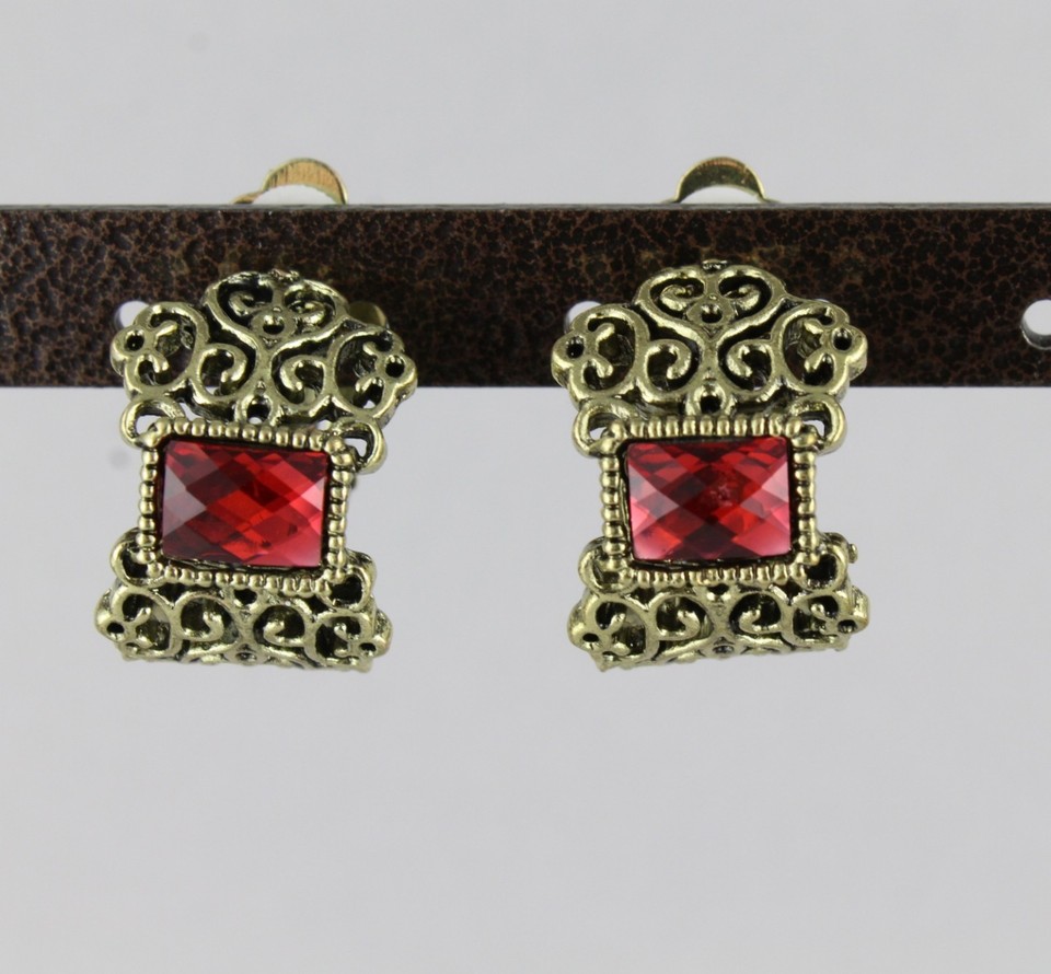 Red hoop Clip On earrings Clips earrings hoop earrings antiqued gold ...