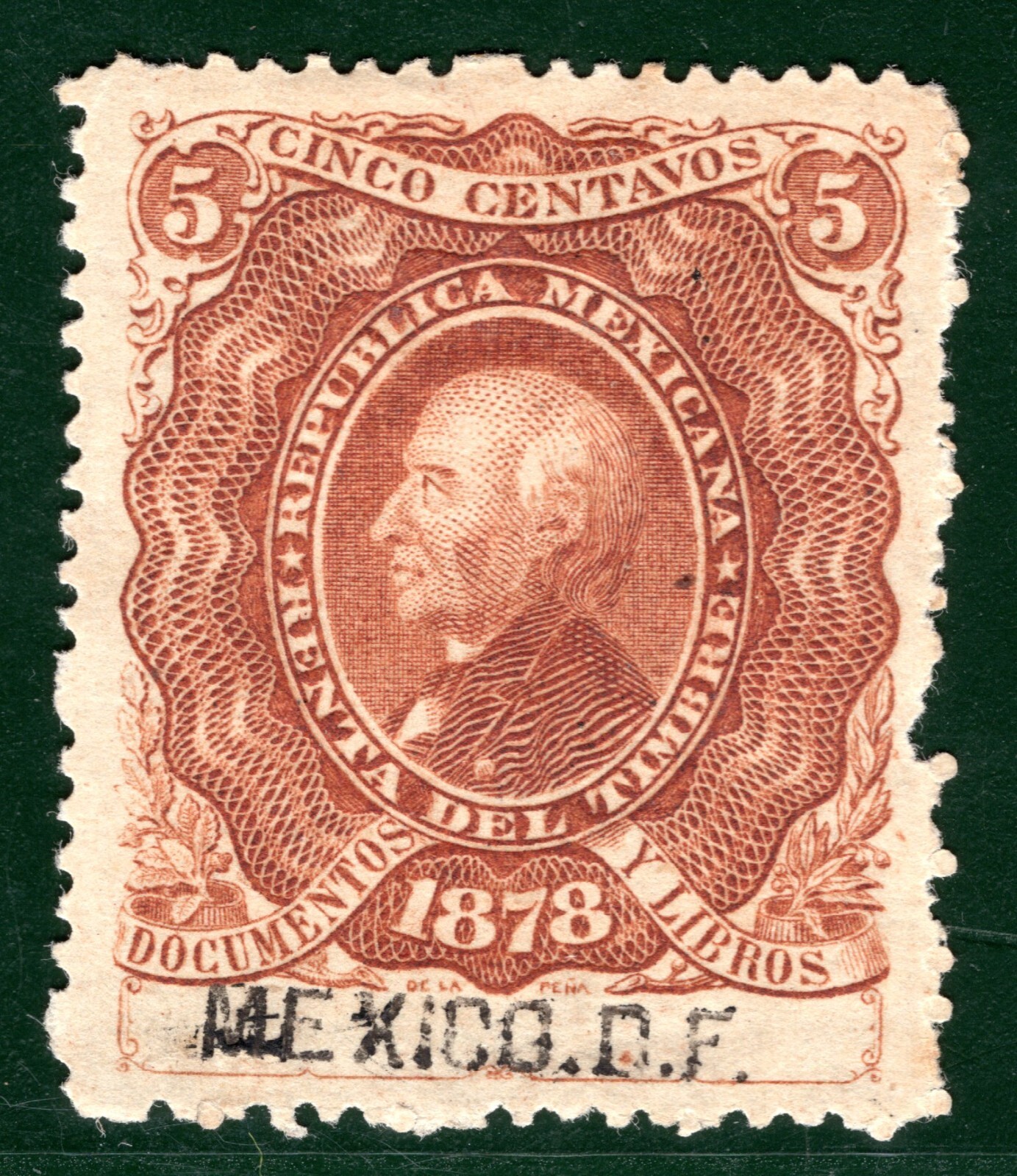 MEXICO Revenue Stamp 5c 1878 DOCUMENTOS Y LIBROS *DF* Mint MM BROWN78 ...