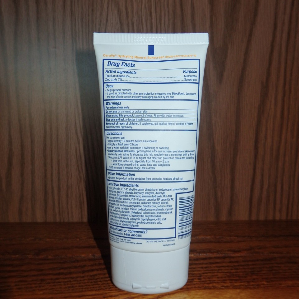 CeraVe 100% Mineral Sunscreen SPF 50 | Body Sunscreen with Zinc Oxide 5 ...