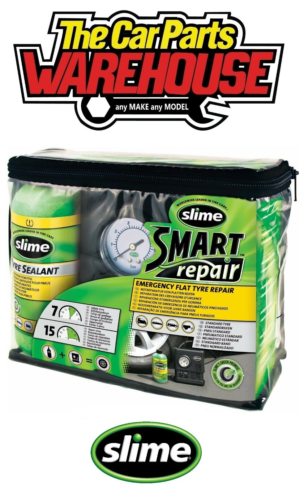 Slime Smart Emergency Flat Tyre Puncture Repair Sealant Kit & Air ...