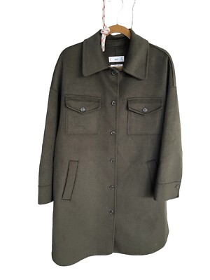 MNG By Mango Army Green Military Style Long Sleeve Collared Coat Size ...