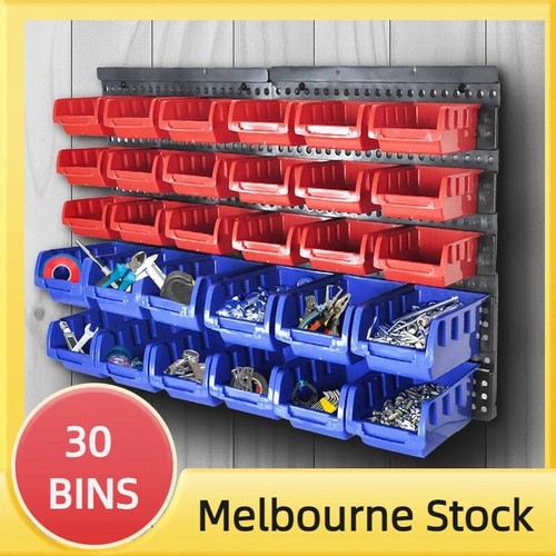 30 Tool Storage Bins Wall Mounted Organiser Parts Garage Workshop Box ...