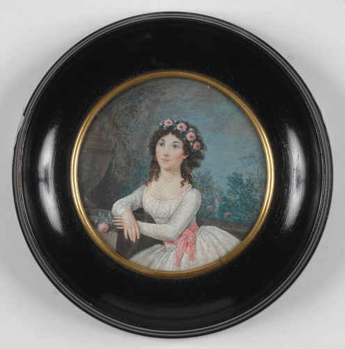 Jean-Baptiste Mallet (1759-1835)-? "Young lady in landscape", miniature ...