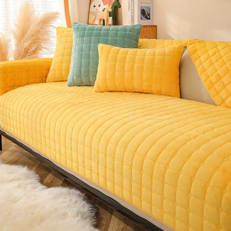 SolidColor Soft Thicken Flannel Quilted Sofa Towel Warm Plush Anti-slip ...
