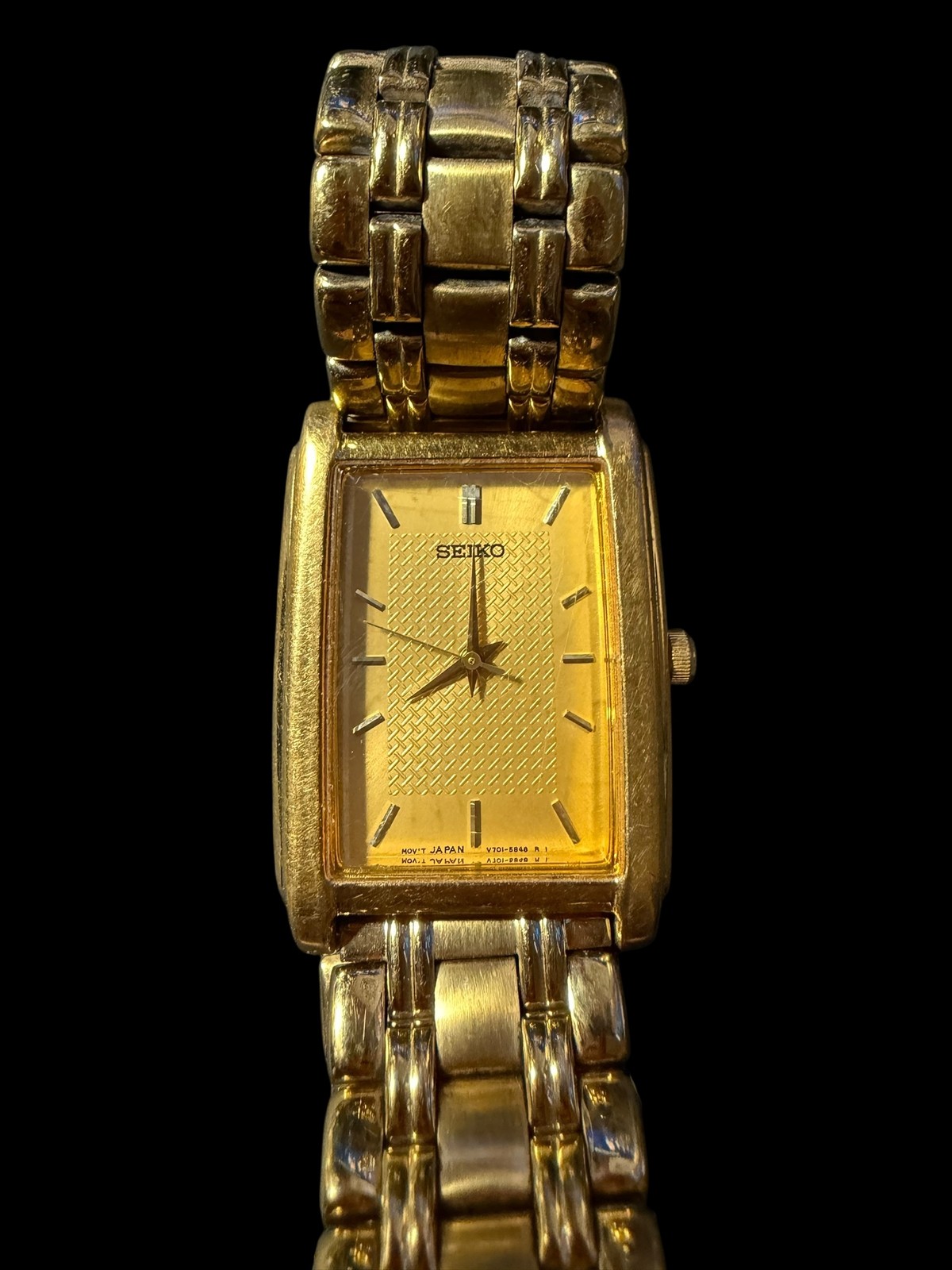Vintage Seiko Gold Tone Rectangle Quartz Watch V701-1… - Gem