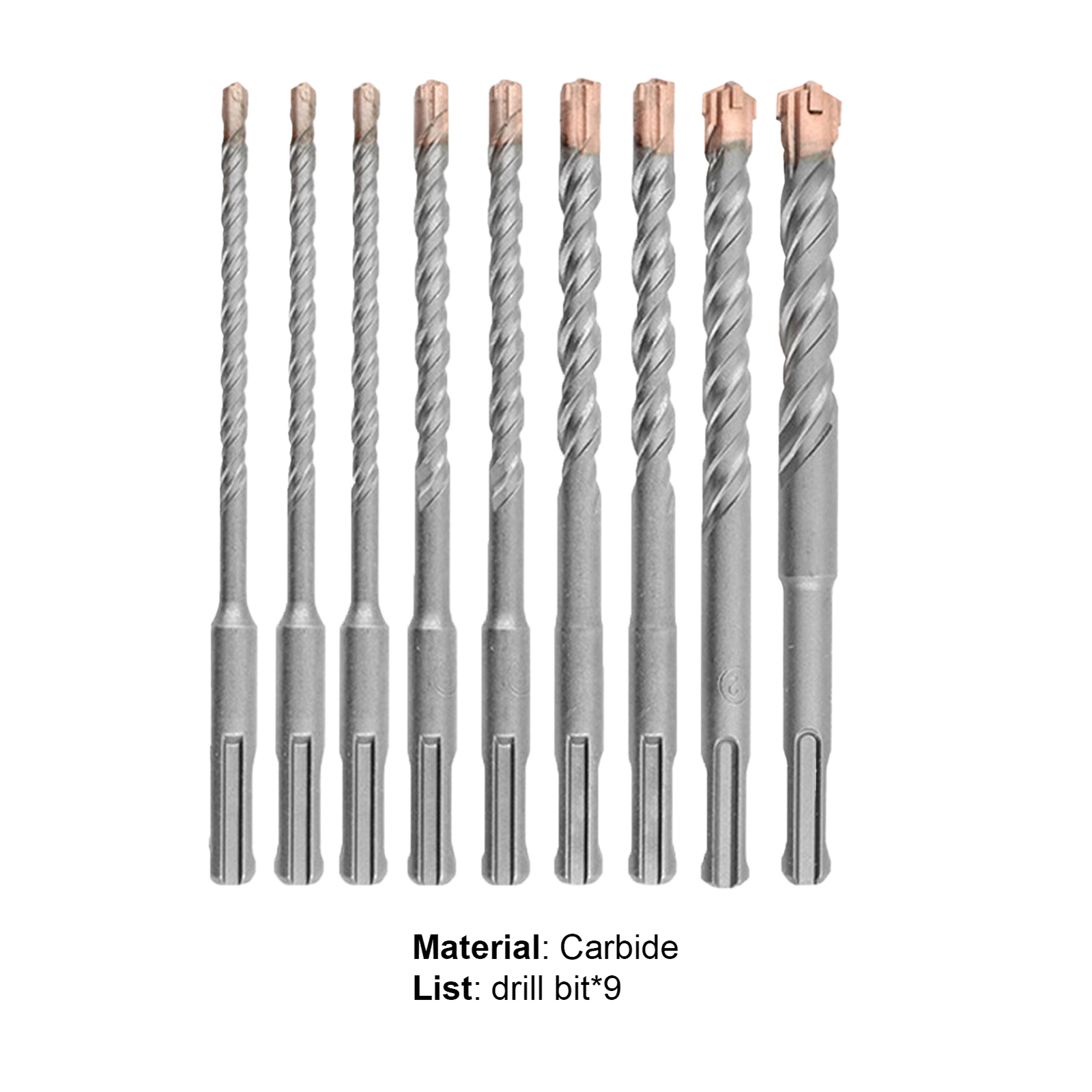 9pcs Electric Hammer Drill Bit Round Shank Stable Structure High ...
