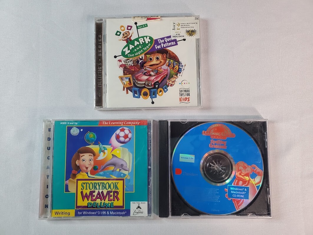 Lot of 3 Vintage PC CD-ROM Kids Games - Zaark, Spelling & Grammar ...