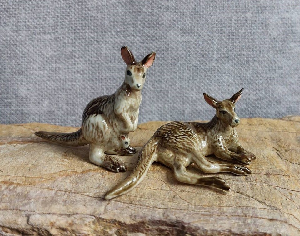 Kangaroo Family Figurine miniature Collectible Handmade ceramic ...