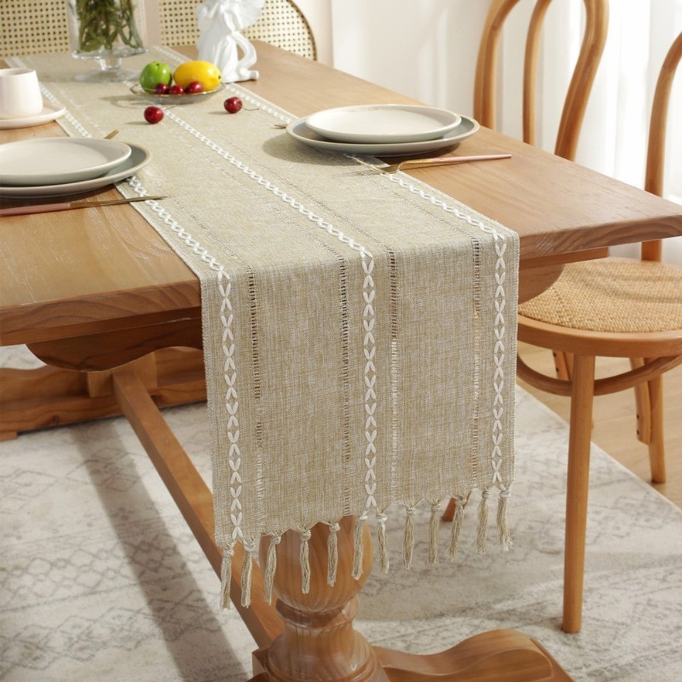 Solid Color Table Runner with Knot Tassel Bed End Towel Long Tablecloth ...