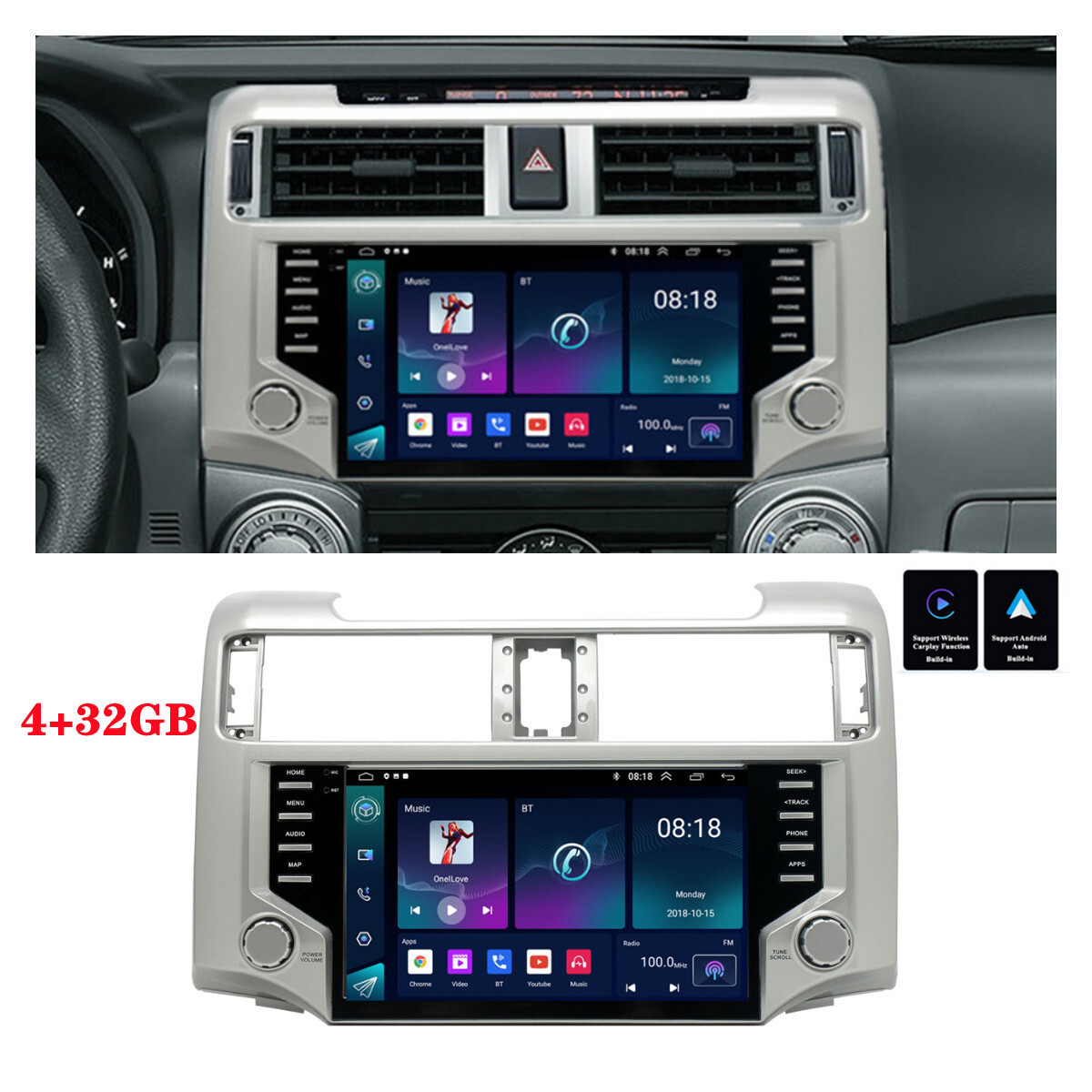For 2010-2023 Toyota 4Runner Carplay 4+32GB Stereo Radio GPS Nav Wifi ...