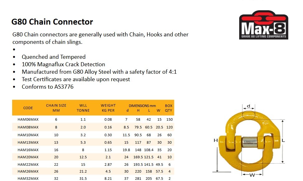 6mm to 22mm Grade 80 Hammer Lock Chain Connector Link 4X4 Joiner 4WD ...