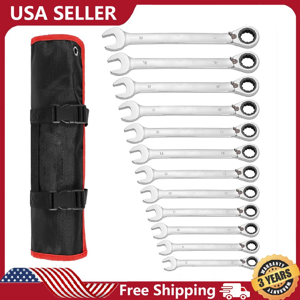 12pcs Combination Wrench Set Metric 8mm-19mm Reversible Ratcheting ...