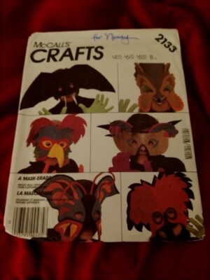 McCall's Pattern 2133 ~Halloween Masks ~ Parrot, Fox, Bat,Butterfly ...