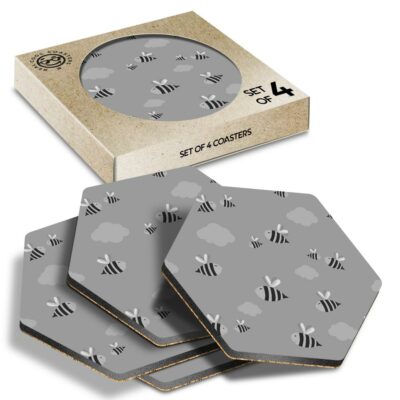 4 x Hexagon Coasters - BW - Cartoon Bees Insect Bee Honey #36933 | eBay