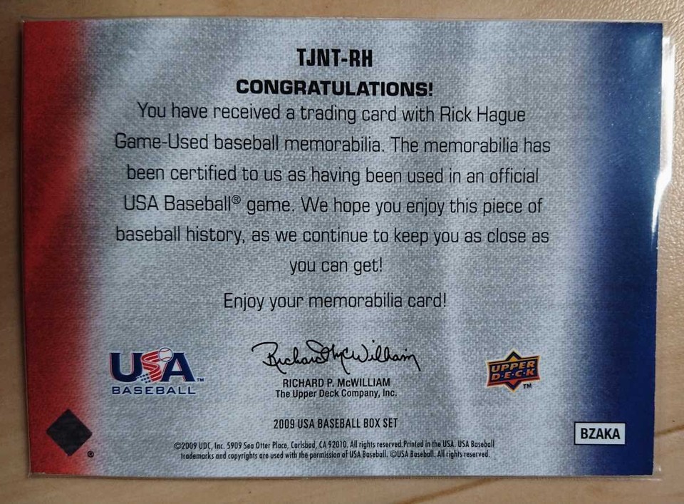 Rick Hague USA Baseball Jersey Card 2009 Upper Deck MLB Used kkc | eBay