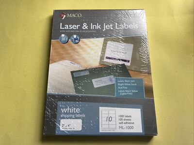 MACO ML1000 White Laser/Inkjet Shipping & Address Labels, 2 x 4 (Box of ...