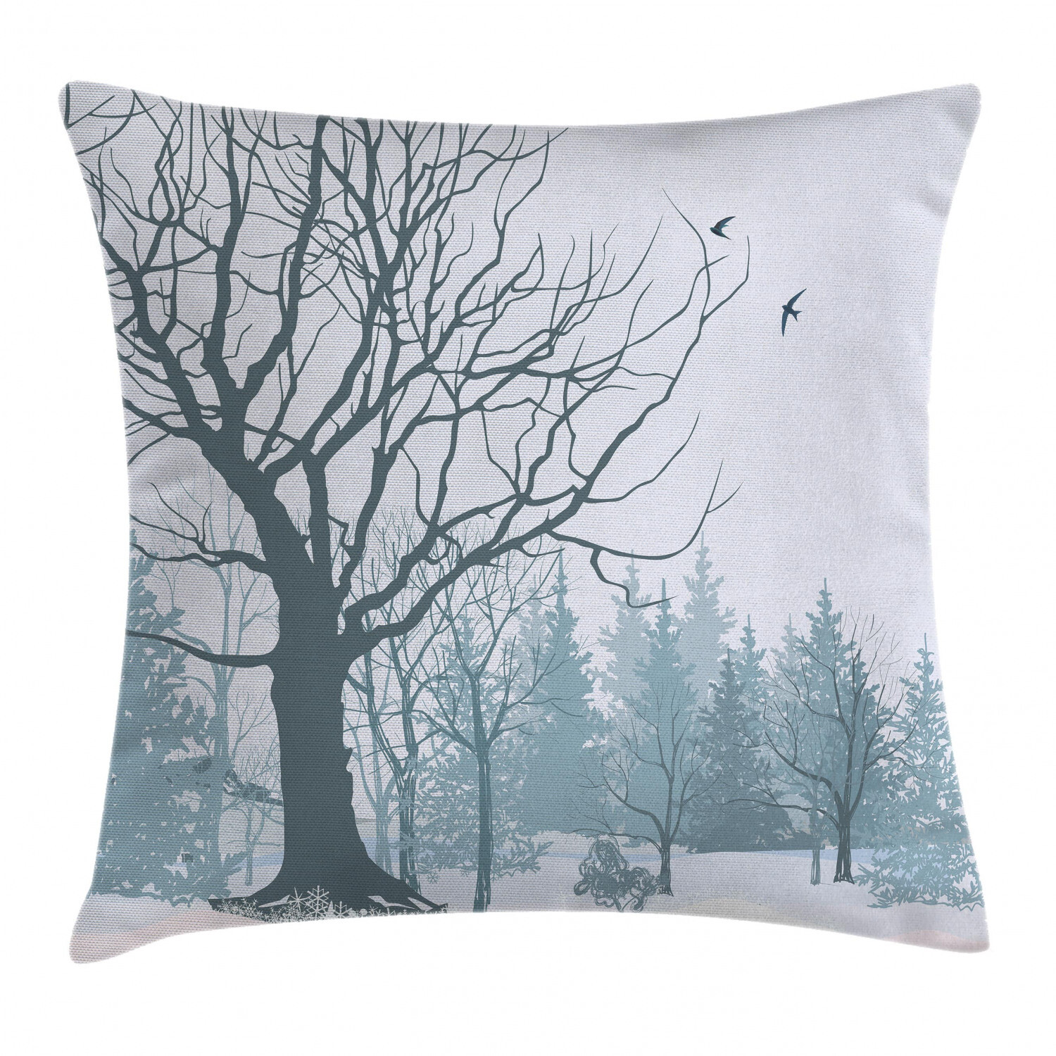 Winter Throw Pillow Case Snowy Forest Trees Birds Square Cushion Cover ...