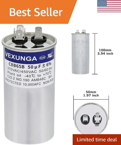 50uF 450VAC Run Start Capacitor for AC Motors - Easy to Install ...