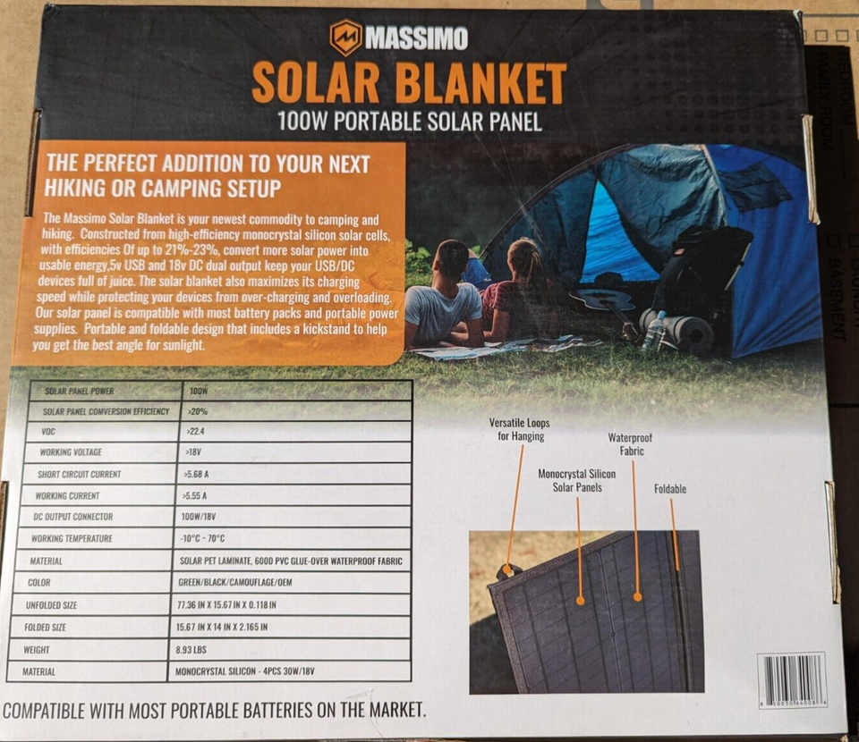 NEW Massimo 100 Watt Portable Solar Panel MM-SLR 100 for Camp + Home ...