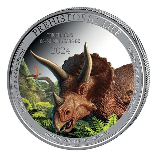 2024 Congo Prehistoric Life Triceratops Colorized 1 oz Silver Coin in ...