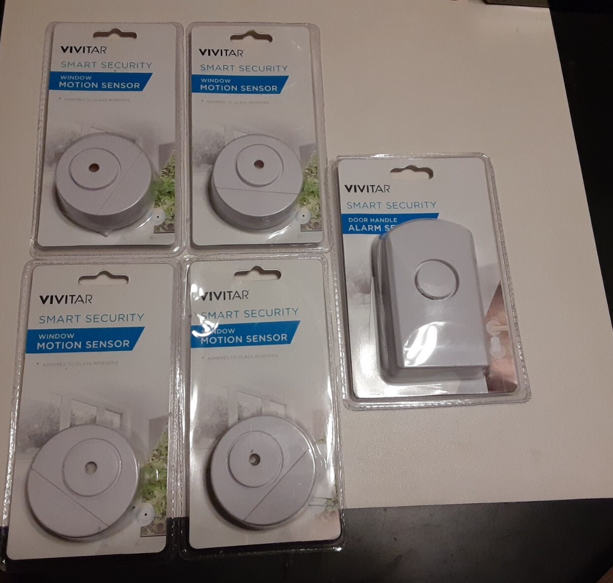 4 Vivitar Smart Security Window Motion Sensors & 1 Door Handle Alarm ...