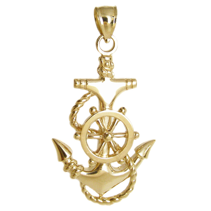 New 14k Gold Anchor with Ships Helm Pendant | eBay