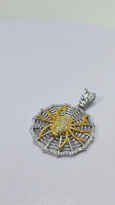 Lab-Created Diamond 1ct Round Men's Spiders Web Pendant 14K Two-Tone ...